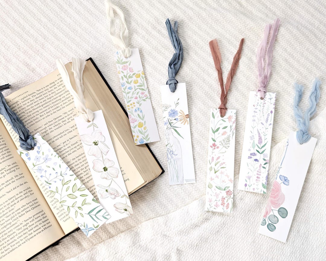 Watercolor Art Print Bookmarks With Silk Chiffon Ribbon | Floral ...