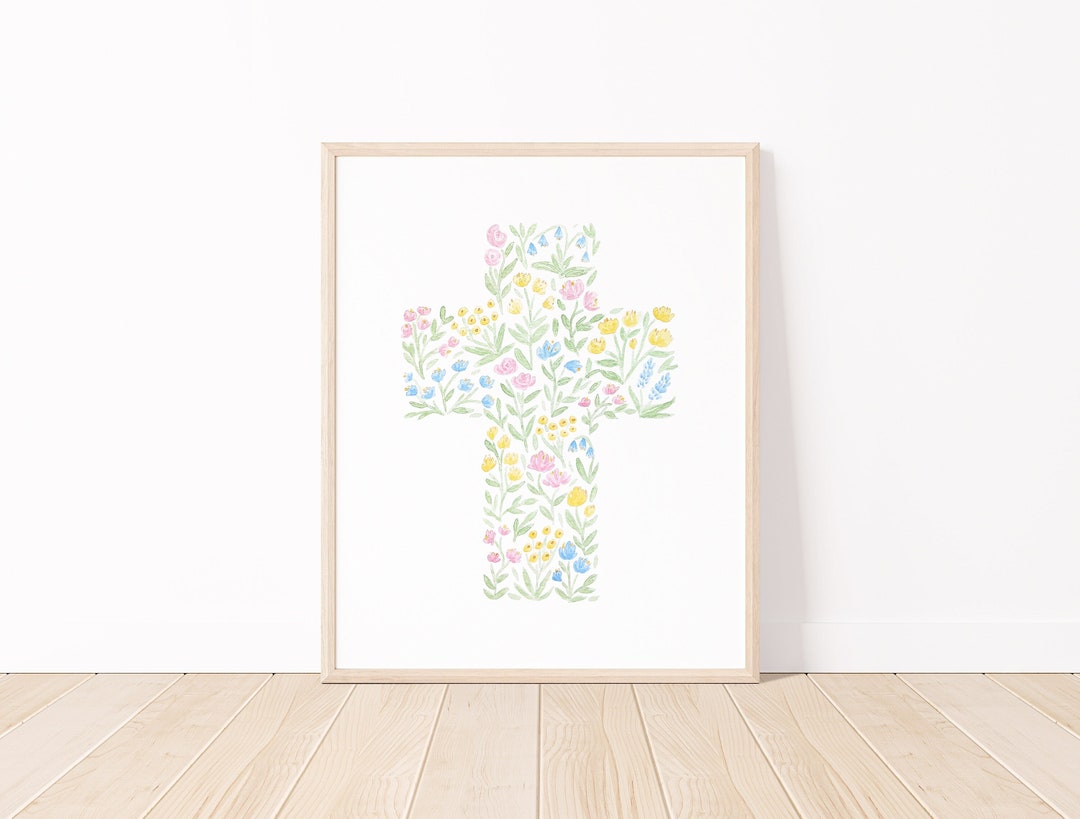 Pastel Floral Watercolor Cross Art Print | Christian Wall Art ...