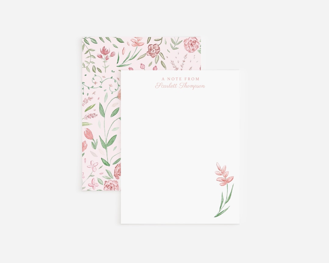 Pink Watercolor Flowers Personalized Stationery Set | Pink Floral ...