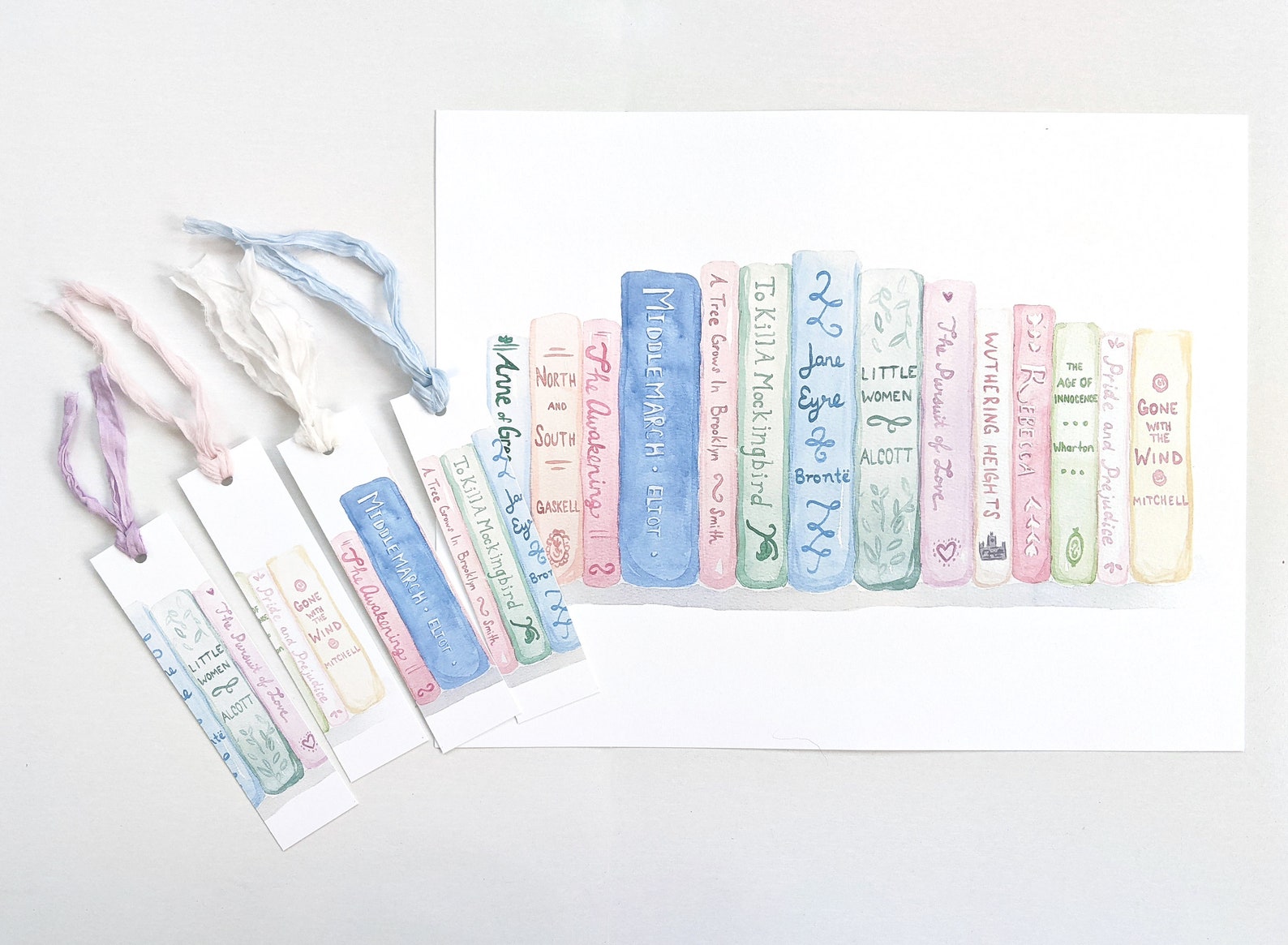 Watercolor Art Print Bookmarks With Silk Chiffon Ribbon - Etsy