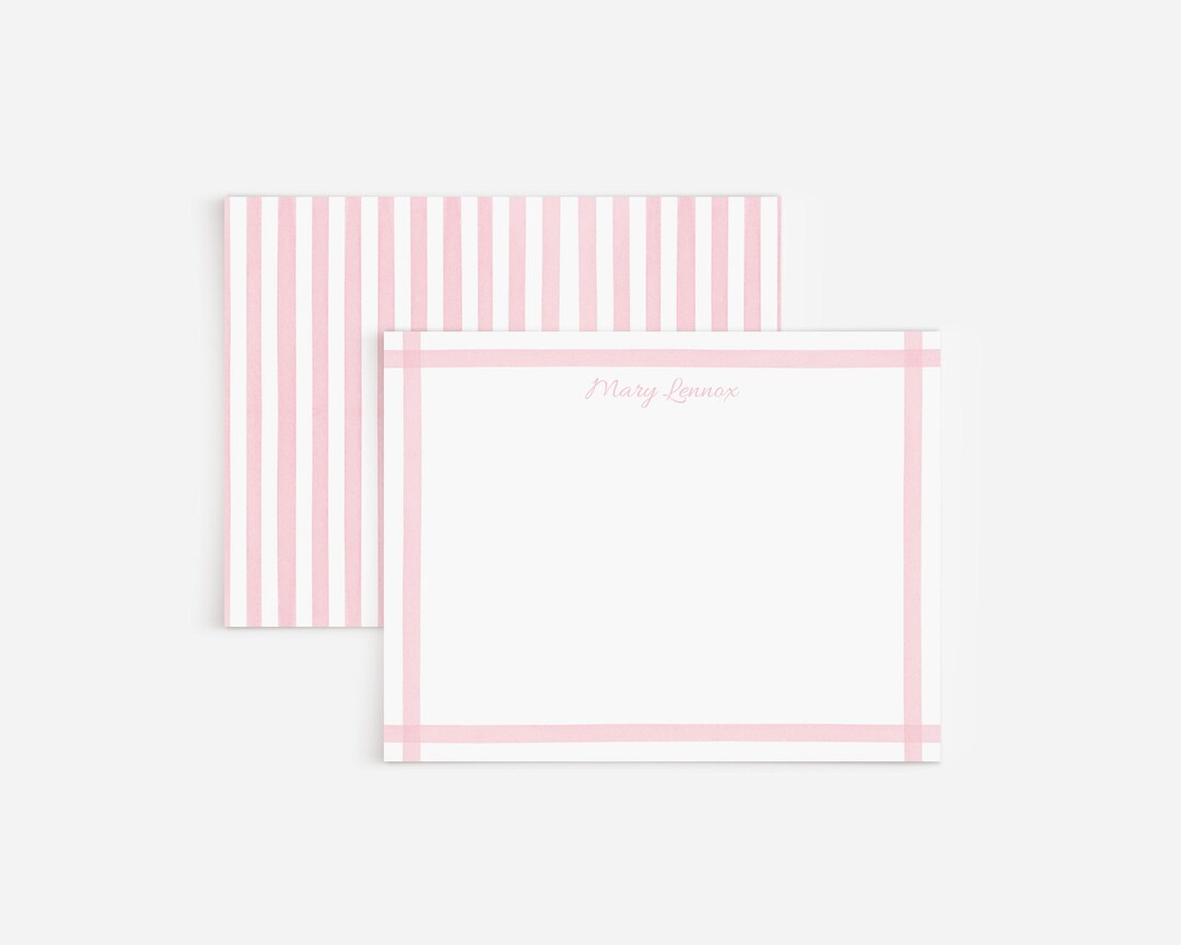 Striped Personalized Stationery in Pink or Blue | Watercolor Striped ...