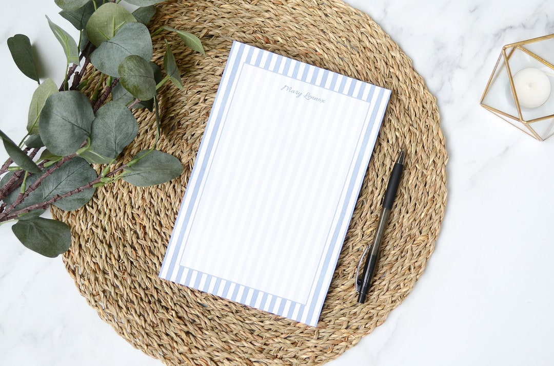 Personalized Striped Notepad | Pink or Blue Watercolor Stripes ...