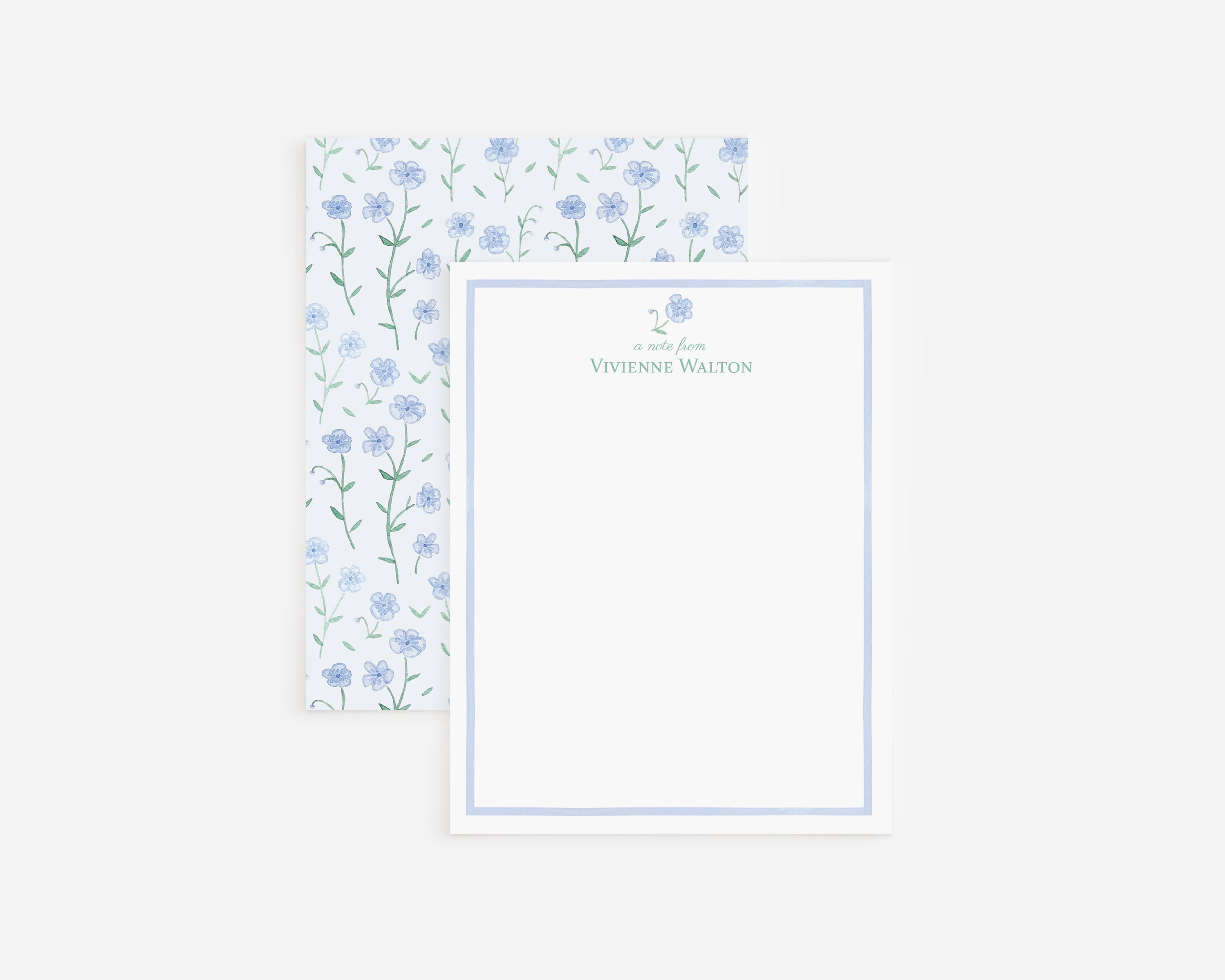 Dainty Blue Watercolor Flowers Personalized Stationery Set | Set of ...