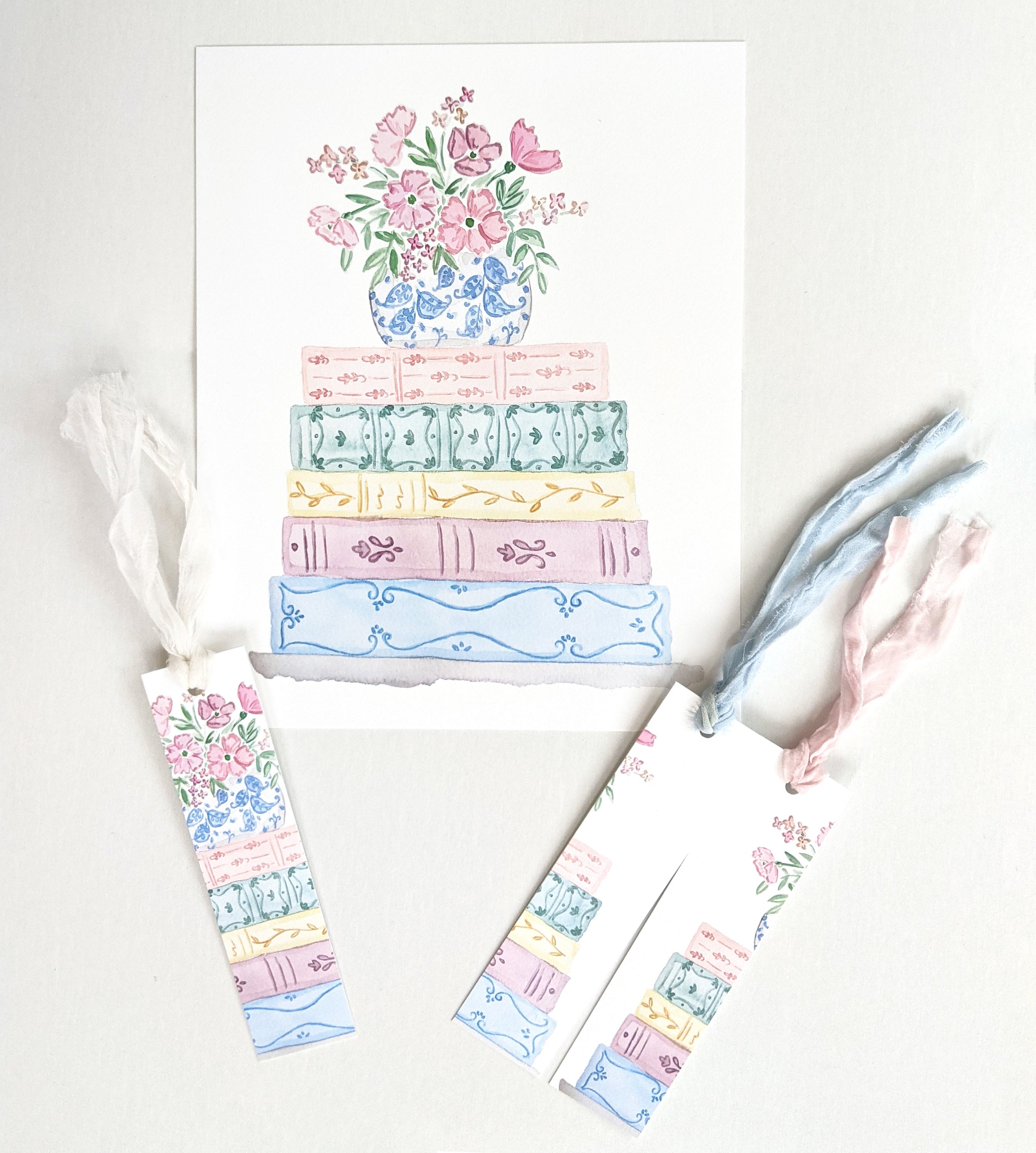 Watercolor Art Print Bookmarks With Silk Chiffon Ribbon - Etsy