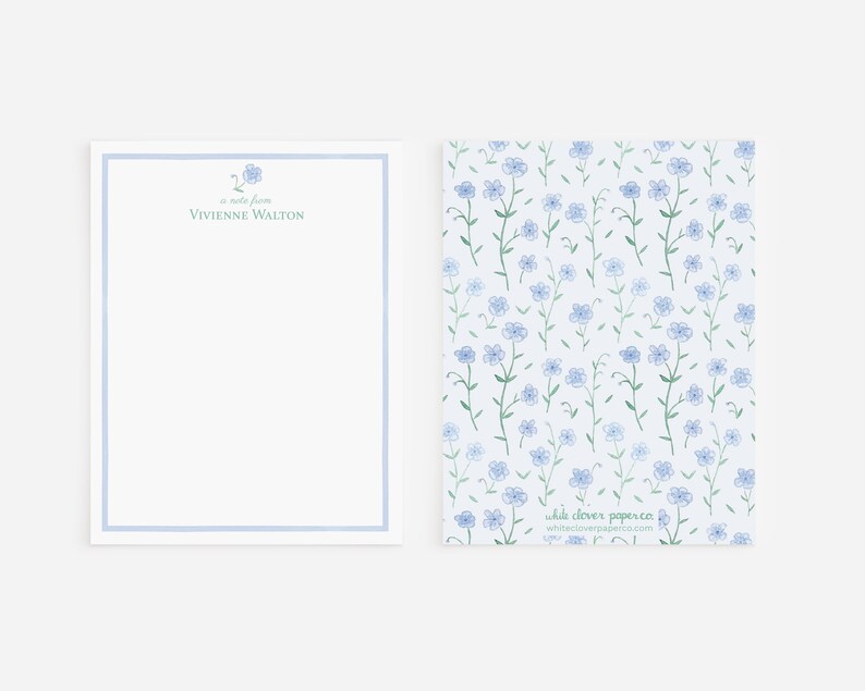 Dainty Blue Watercolor Flowers Personalized Stationery Set | Set of ...