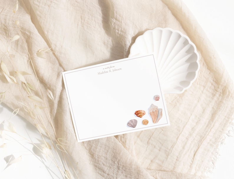 Watercolor Seashells Personalized Stationery Set | Nautical Note Cards ...