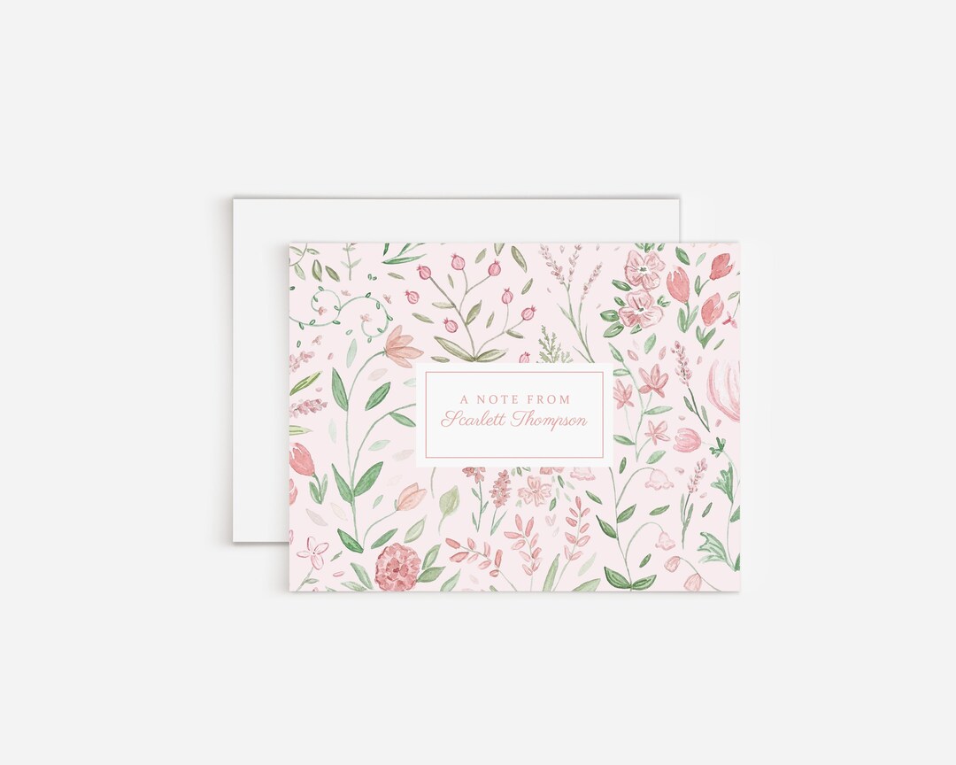 Tiny Pink Watercolor Flowers Personalized Greeting Card Set | Set of 10 ...