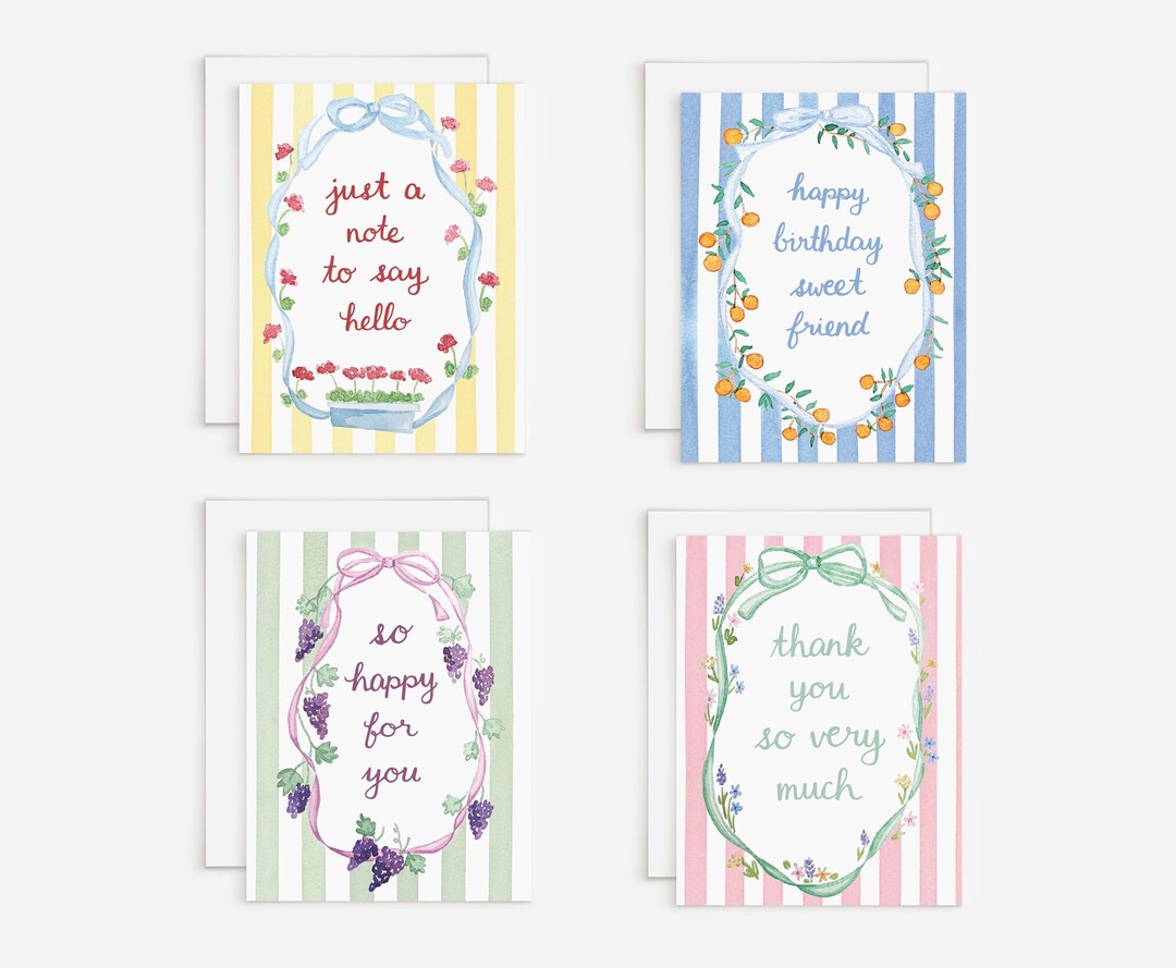 Variety Pack of Eight Striped Greeting Cards | Blank Inside Note Cards ...