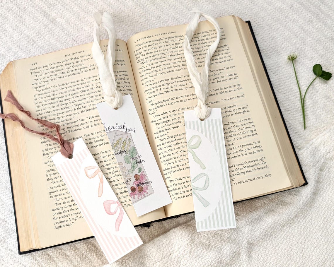 Watercolor Art Print Bookmarks With Silk Chiffon Ribbon | Gift for Book ...