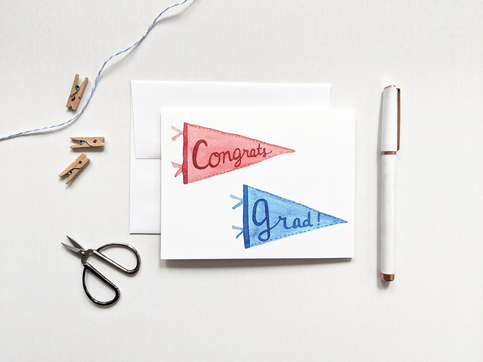Congrats Grad! Pennant Banners Watercolor Graduation Card - Etsy