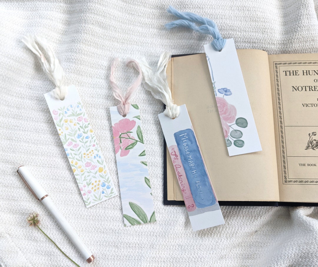 Watercolor Art Print Bookmarks With Silk Chiffon Ribbon - Etsy