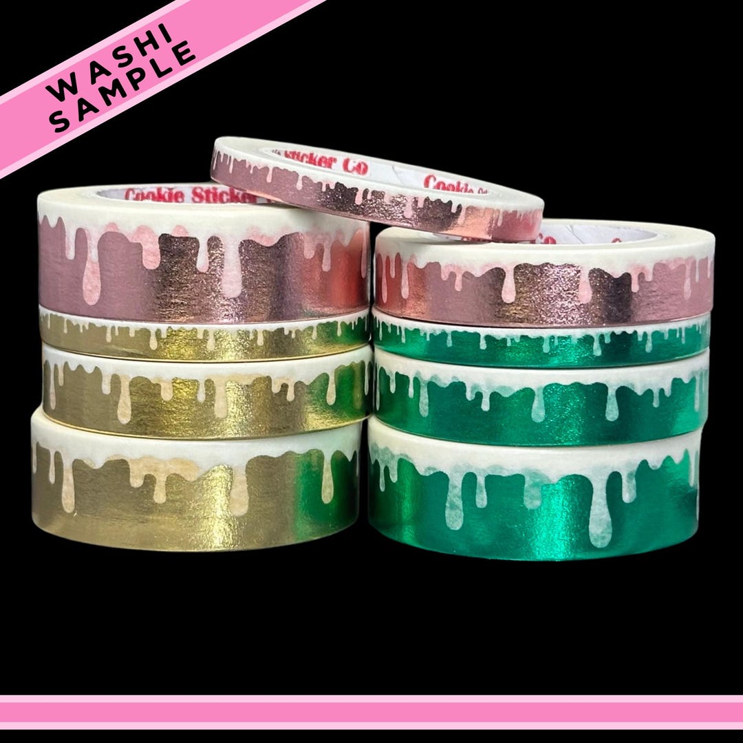Snow Drip Washi Sample Set, Luxury Green Gold Foil Stationery, Icing ...