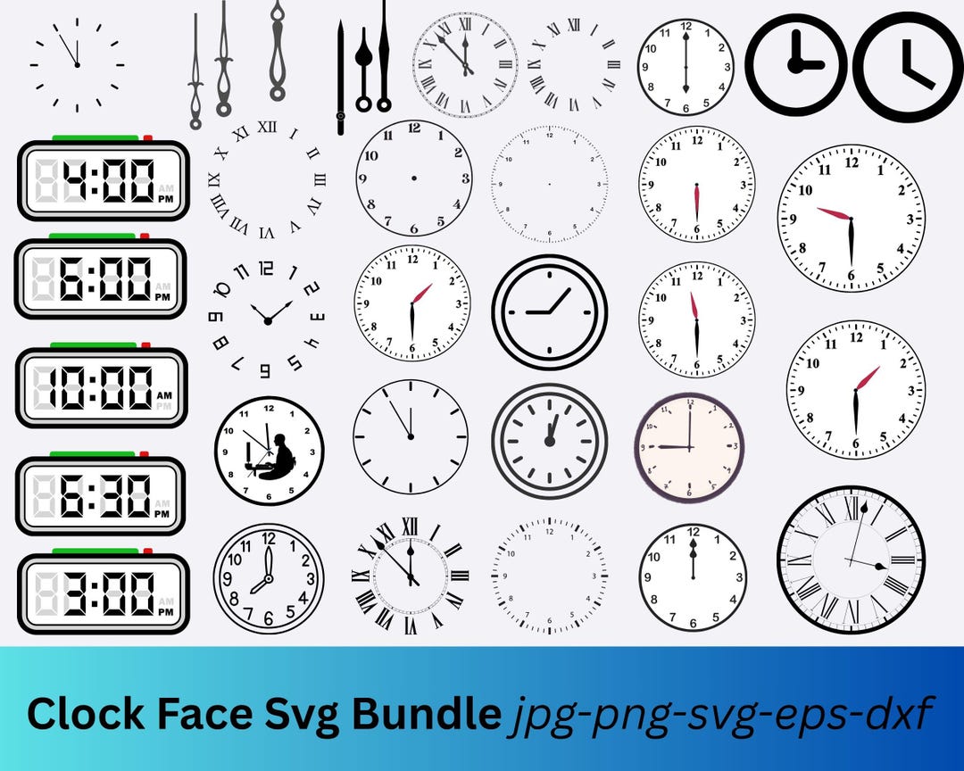 CLOCK FACE SVG Bundle,clock Numbers,roman Numeral Clock,clock Face Png ...