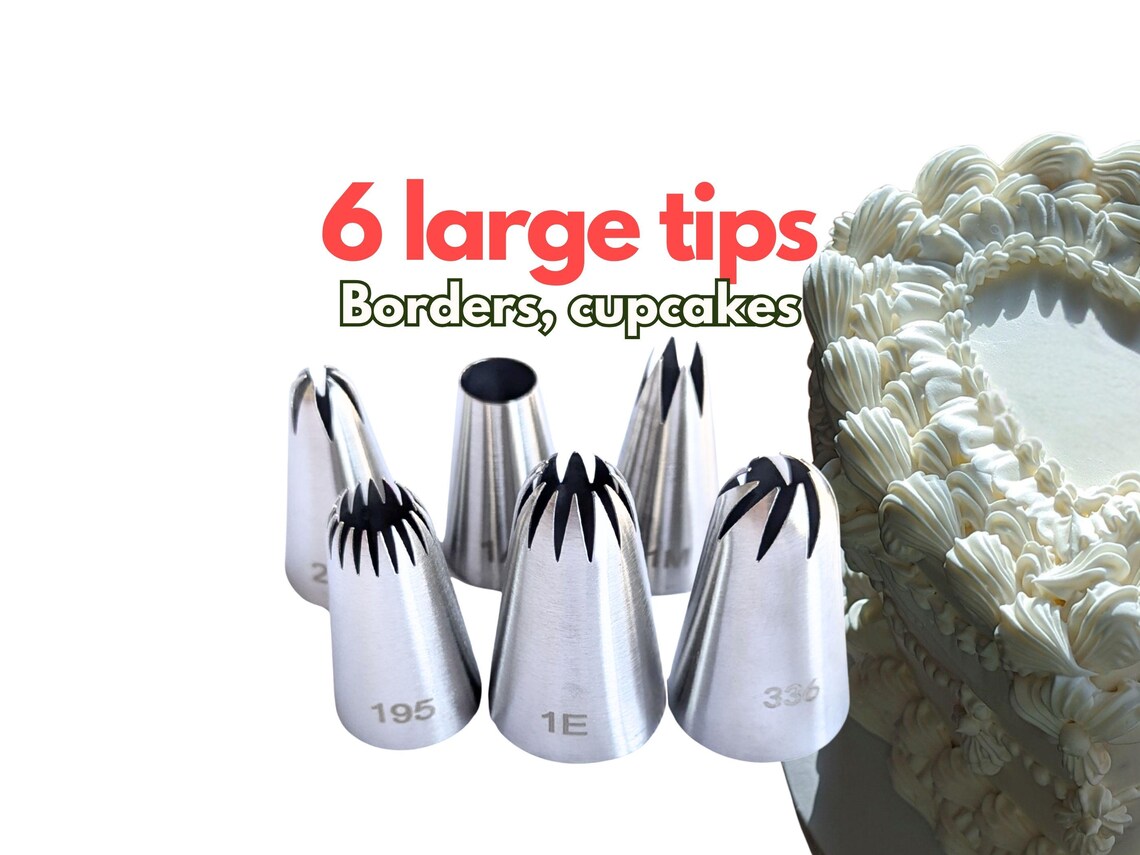 Set of 6 Large Piping Tips Border Vintage Cake Cupcake Swirls Lambeth ...