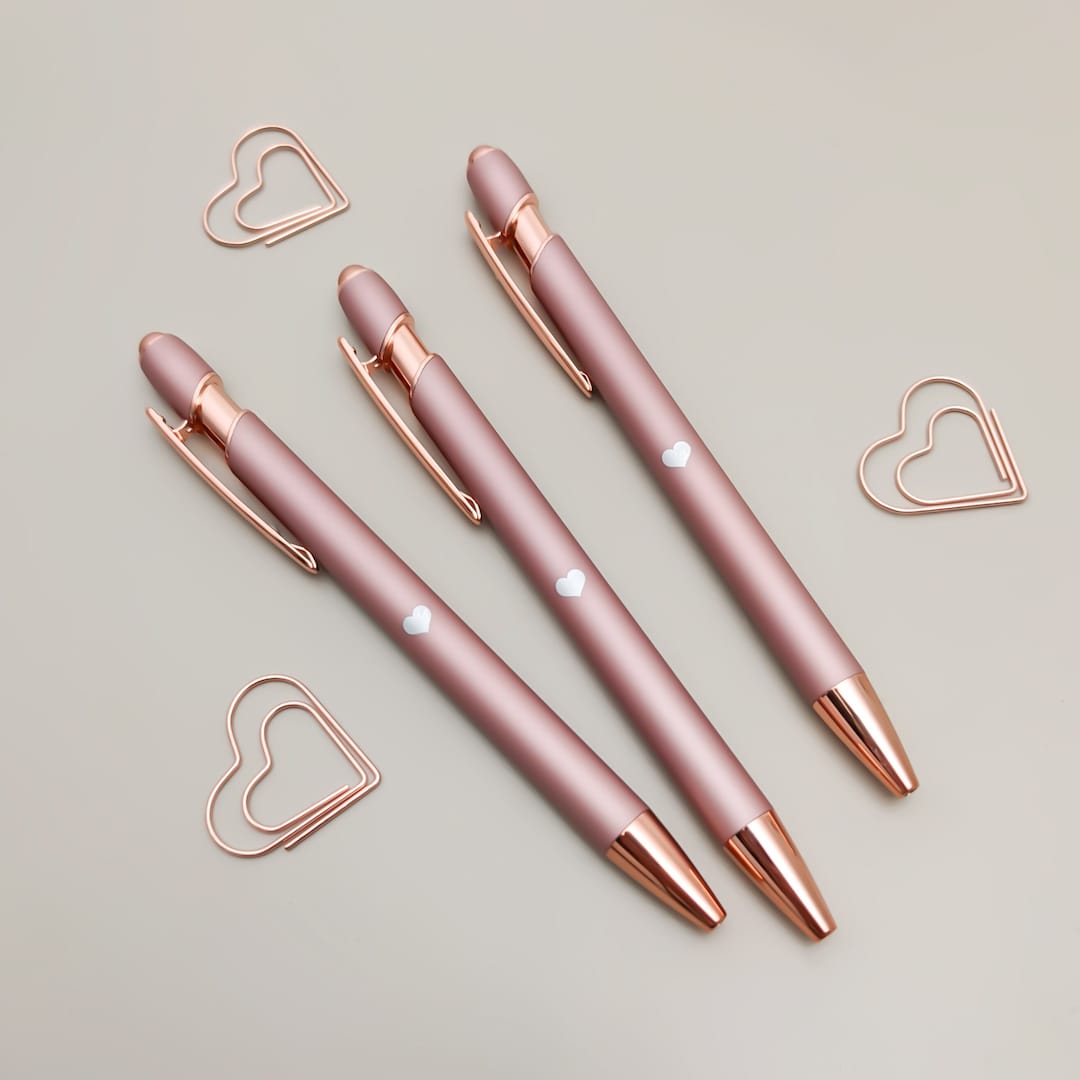 Rose Gold Trim Pink Pen Set: Love Heart Pens (pack of 3) - Etsy UK