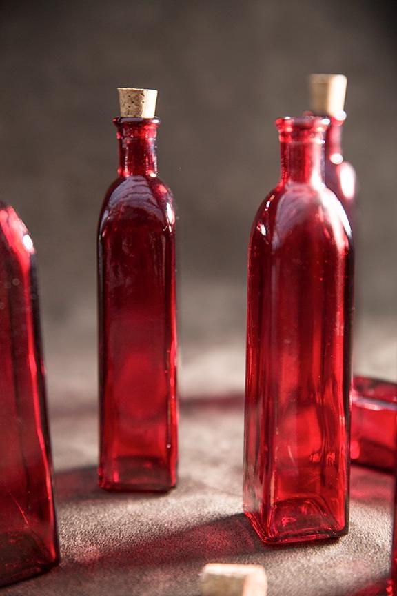 Set of Ruby Red Glass Bottles - Etsy