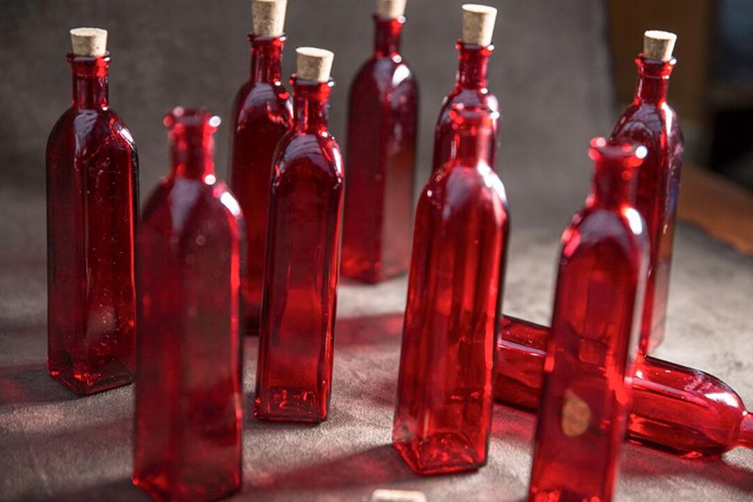 Set of Ruby Red Glass Bottles - Etsy