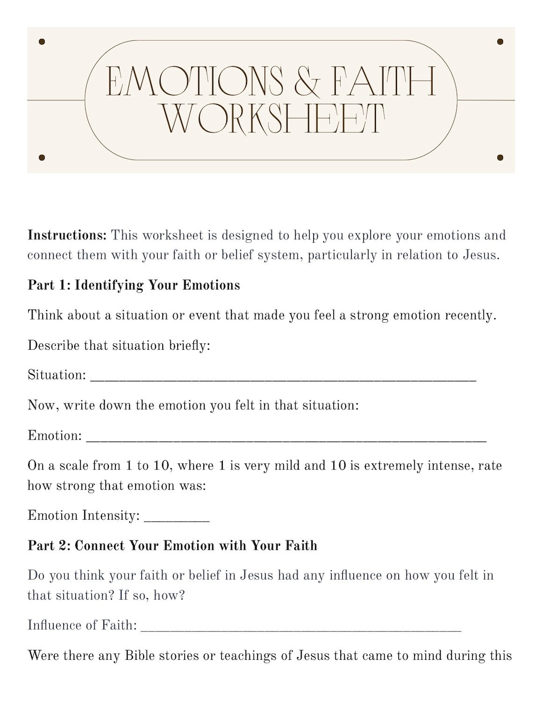 CBT Faith Based Worksheet - Etsy