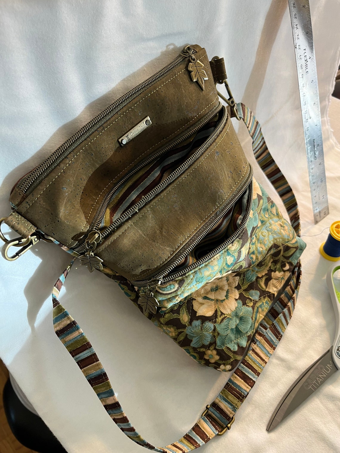 Large Crossbody Bag With 3 Exterior Pockets. Constructed of Cotton and ...