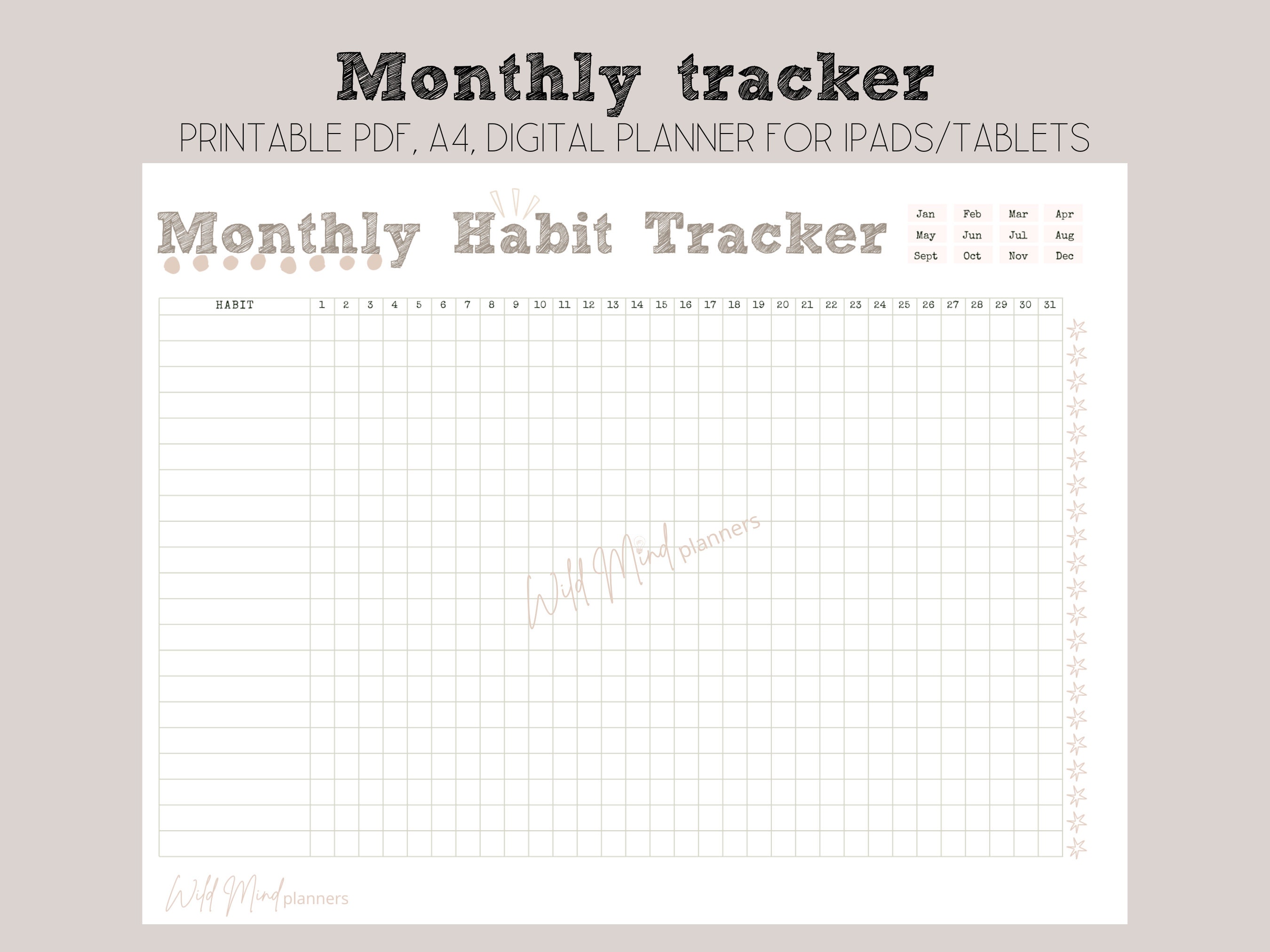 Monthly Habit Tracker Printable Landscape, Habit Tracker Template ...