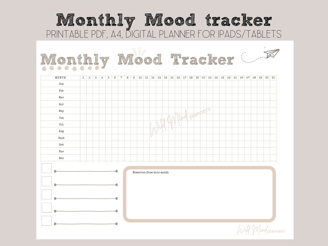 Monthly Mood Tracker Printable Landscape, Mood Tracker Template ...