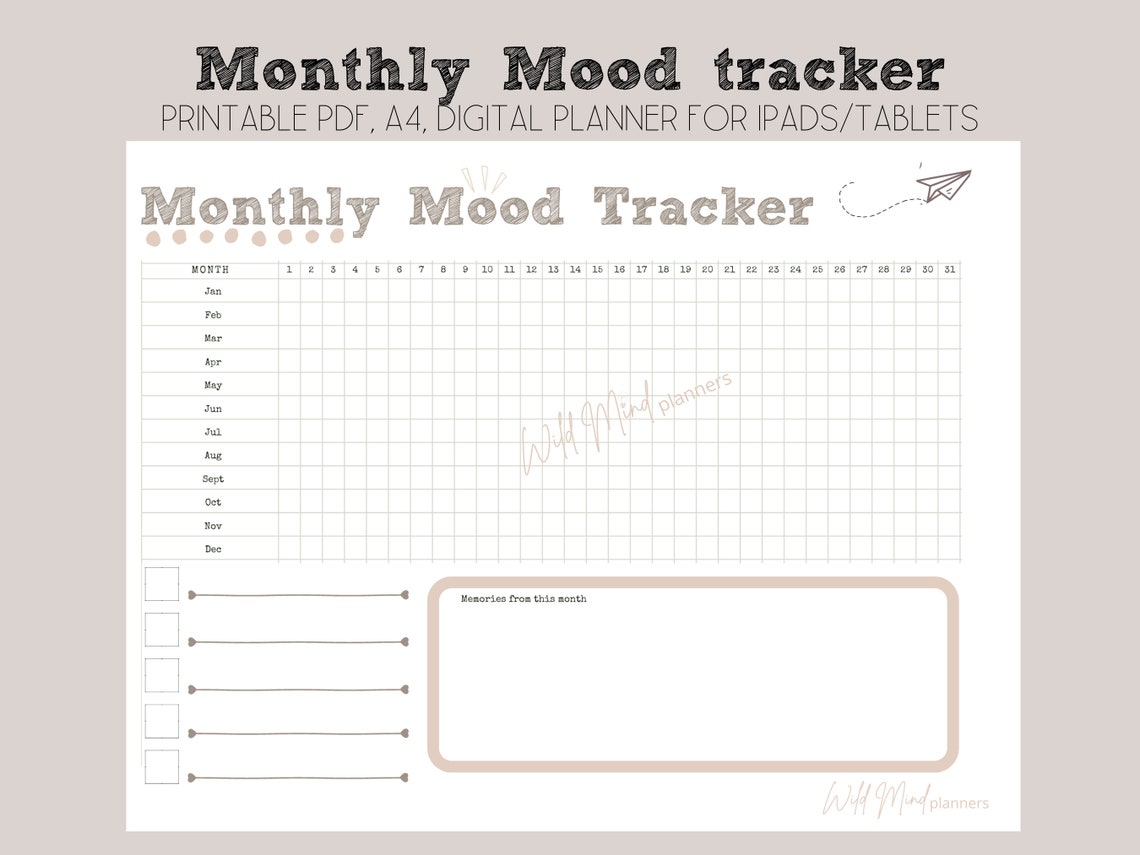 Monthly Mood Tracker Printable Landscape, Mood Tracker Template ...