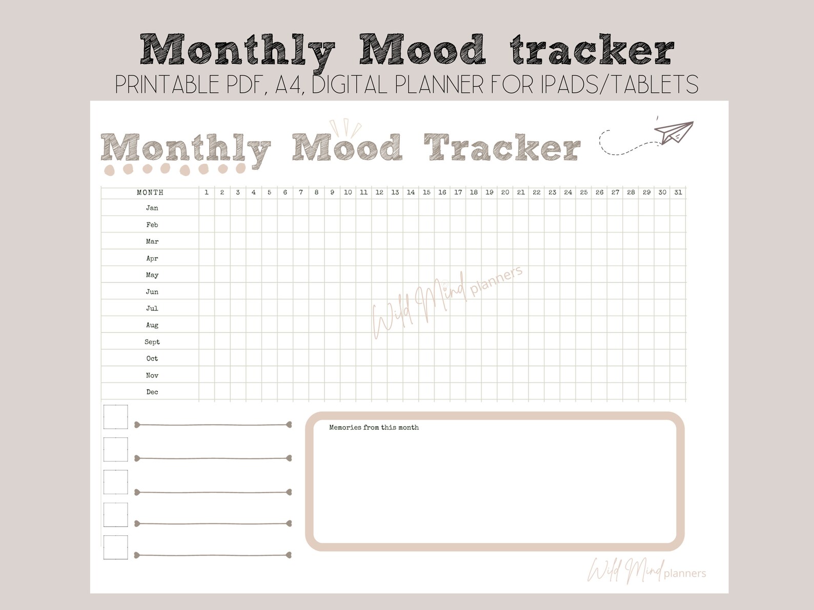 Monthly Mood Tracker Printable Landscape, Mood Tracker Template ...