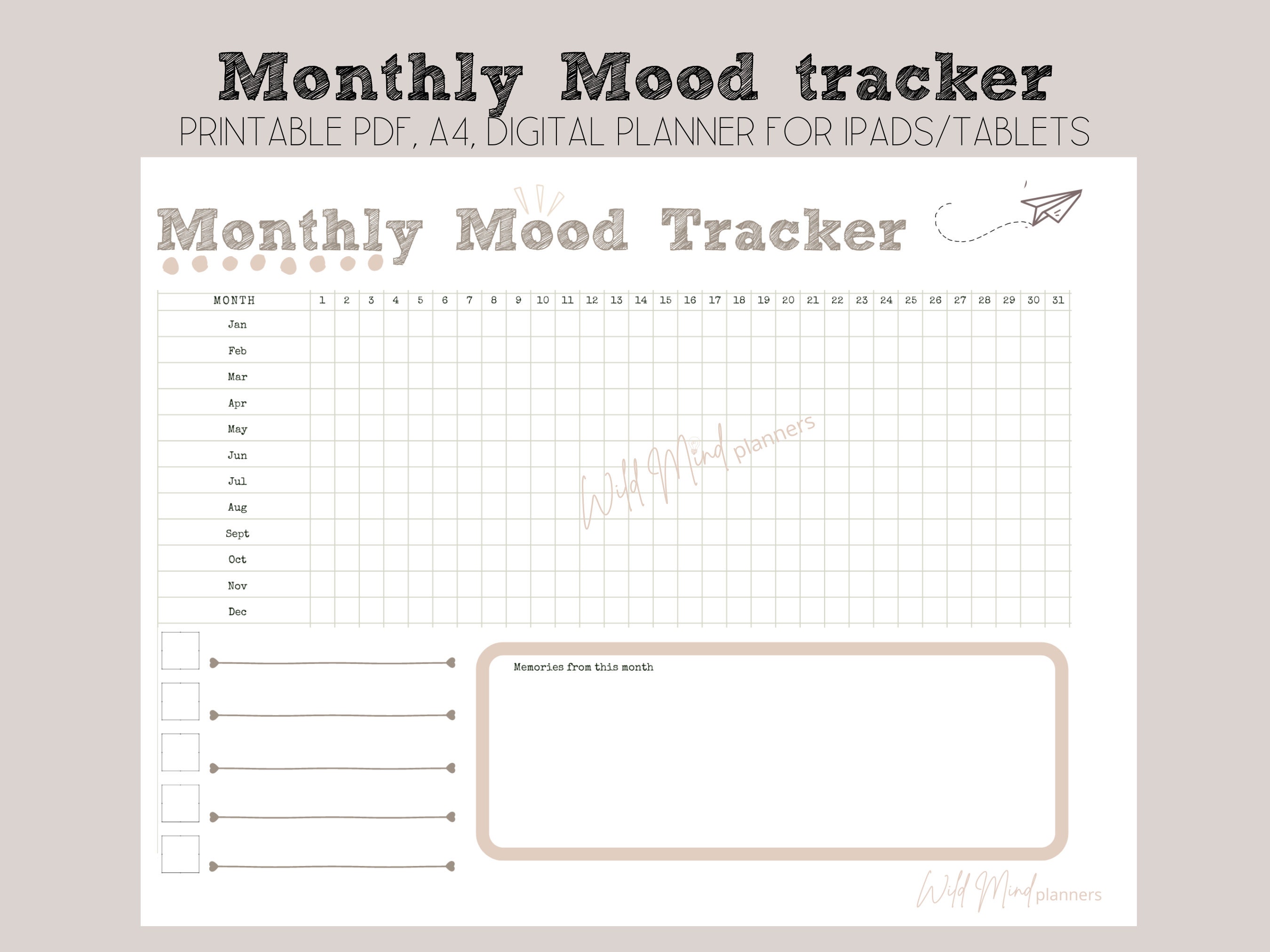 Monthly Mood Tracker Printable Landscape, Mood Tracker Template ...