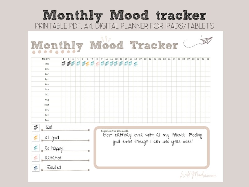 Monthly Mood Tracker Printable Landscape, Mood Tracker Template ...