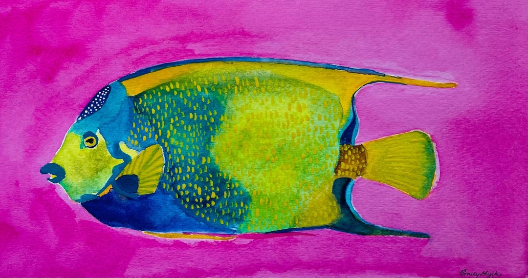 Angelfish Watercolor Art rainbow Reef Angel - Etsy