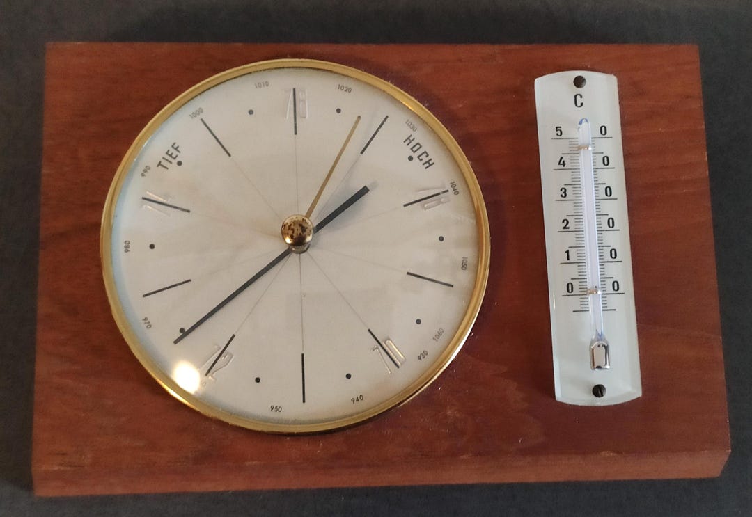 VINTAGE Retro Weather Station Made of Teak With Barometer and ...