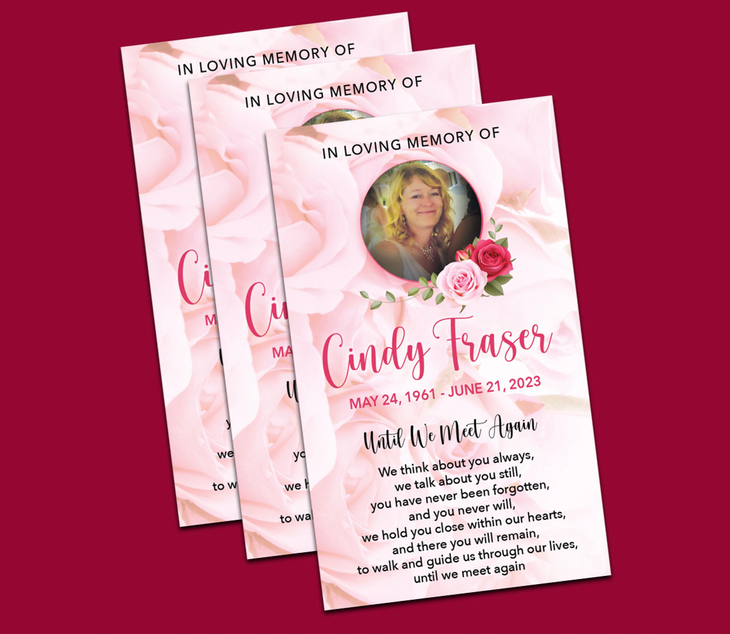 Rose Themed in Loving Memory Prayer Card - Etsy UK