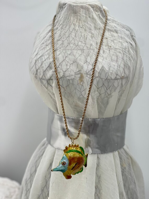 Estate Jewerly Golden Tone Large Fish Necklace. Artistic. Unique ...