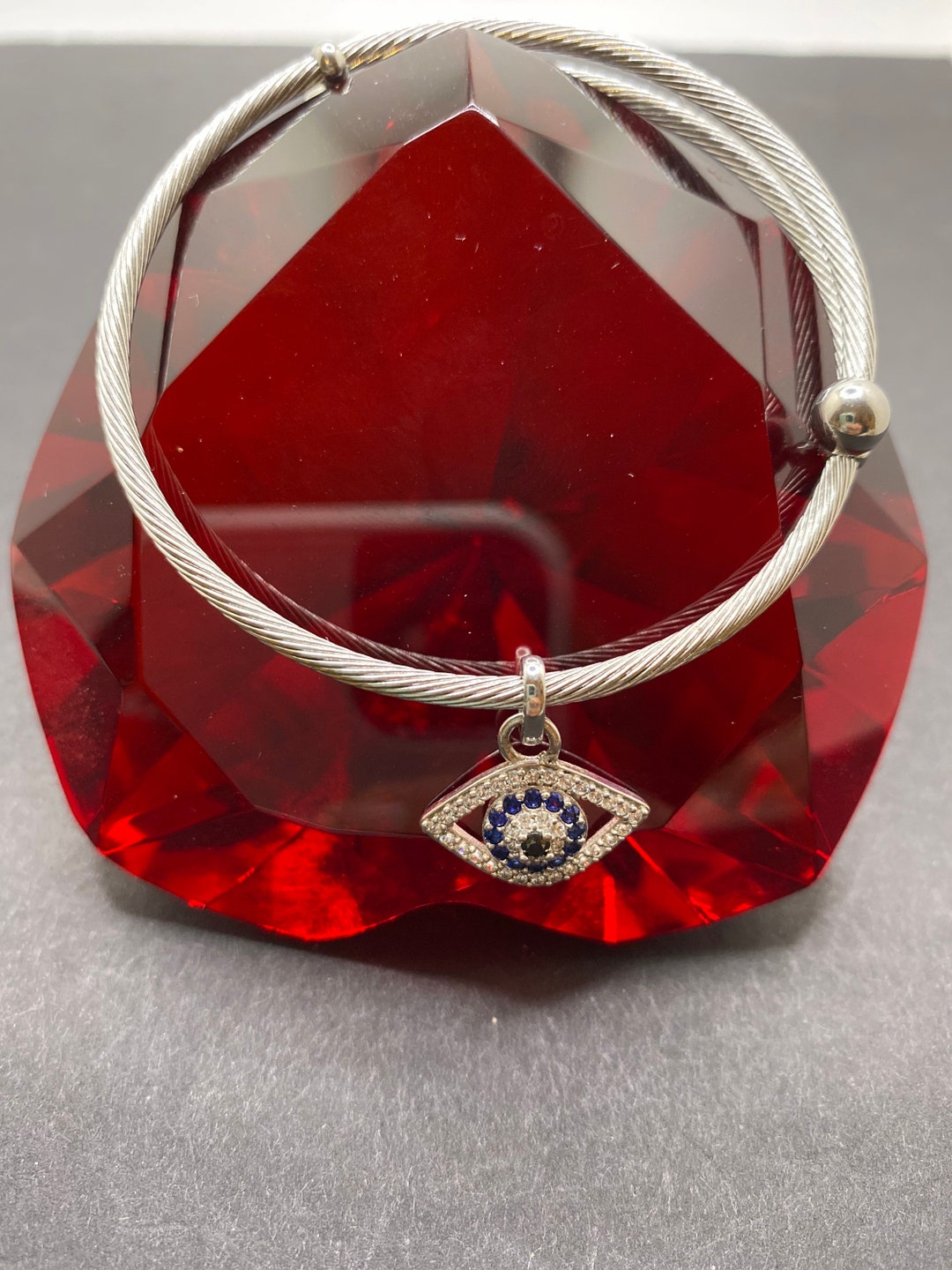 Silver Slide Adjustable Bangle With Sterling Silver & Rhinestone ...