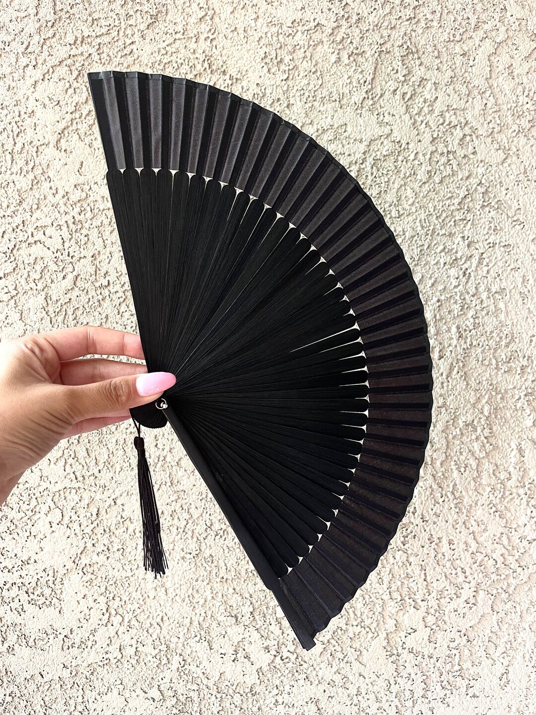 Black Folding Hand Fan - Etsy