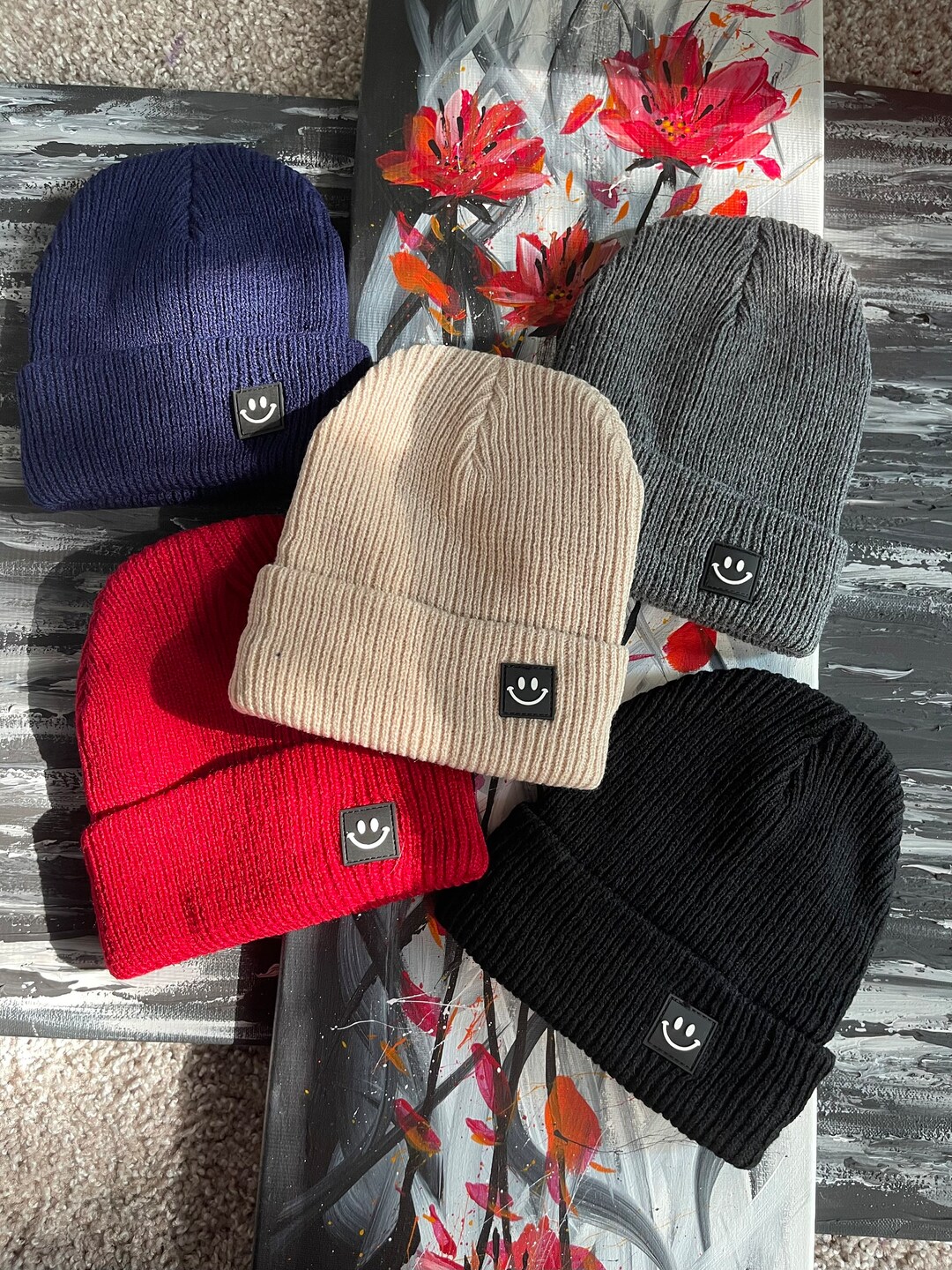 Smiley Face Knit Beanie Hat - Etsy