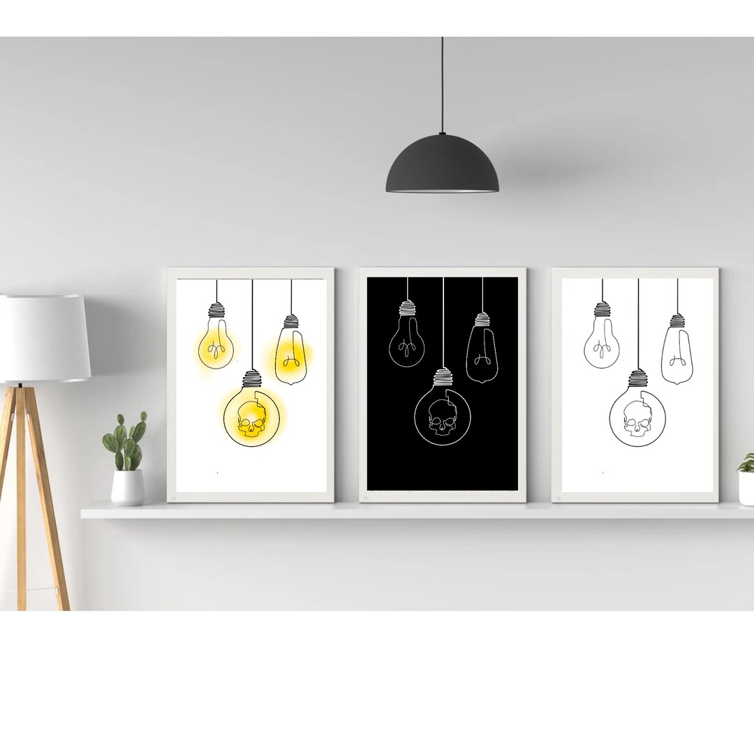 3 in 1 Printable Art Prints Line Art Skull Print Set of 3 for 1 Simple ...