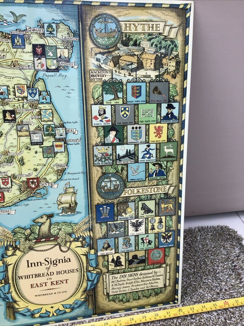Vintage Rare 1950s Inn-signia of Whitbread Houses in East Kent Map ...