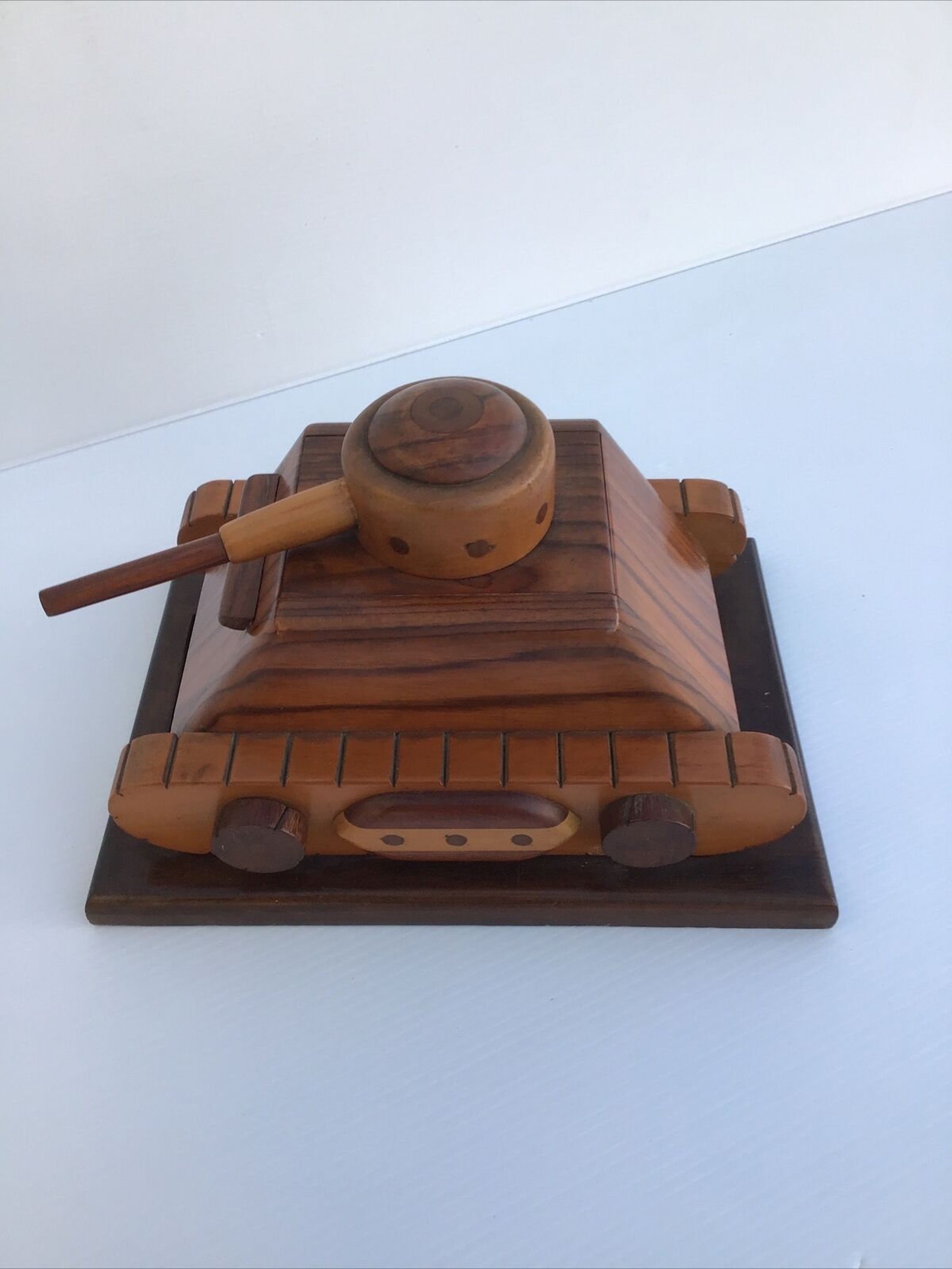 Preloved WW1 Trench Art Wooden Model of Tank Cigarette Dispenser ...
