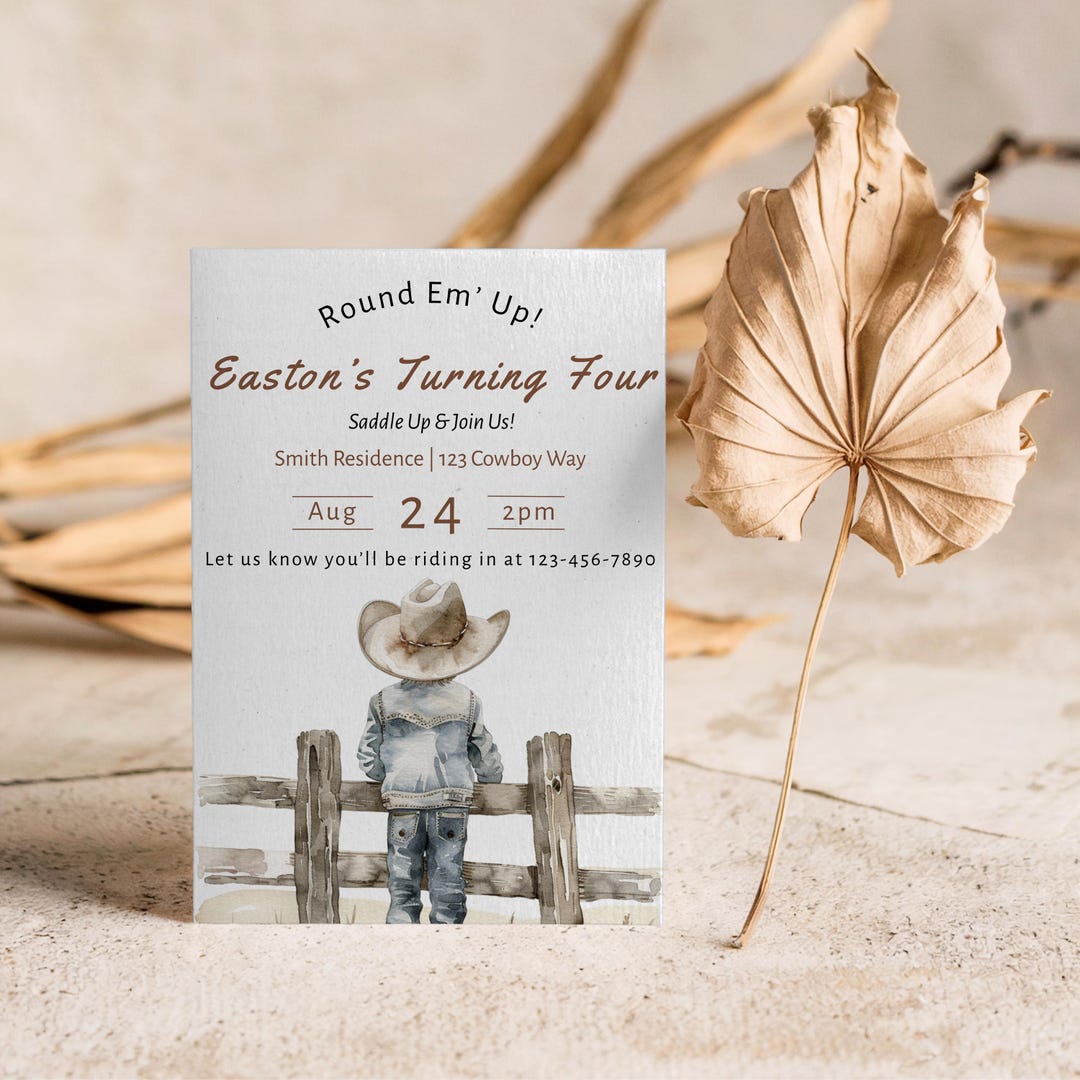 Editable Little Cowboy Birthday Invitation – Western Party Canva ...