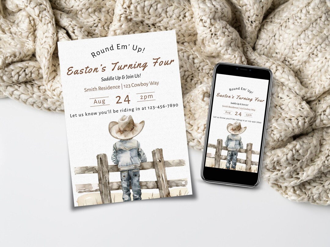 Little Cowboy Birthday Invitation: Western Party, Printable or Mobile ...