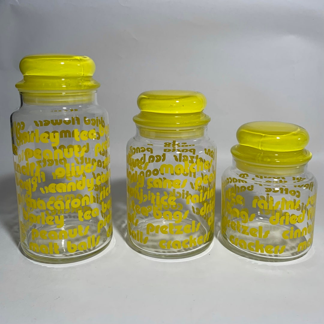 Retro Clear & Yellow Glass Canister Set / Set of 3 / Kitchen - Etsy