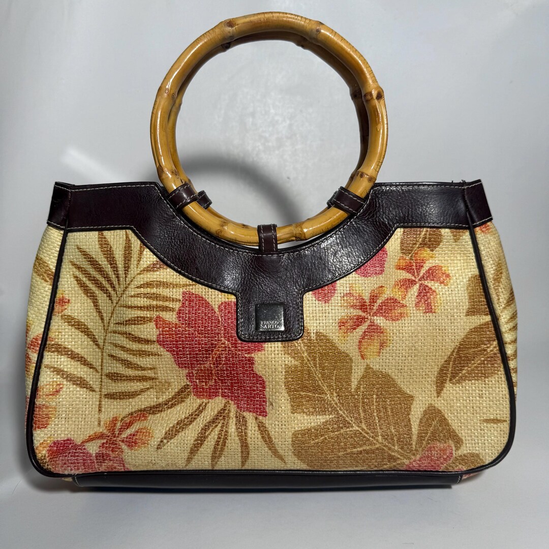 Woven Hibiscus Flower Handbag With Bamboo Handles - Franco Sarto Y2K ...