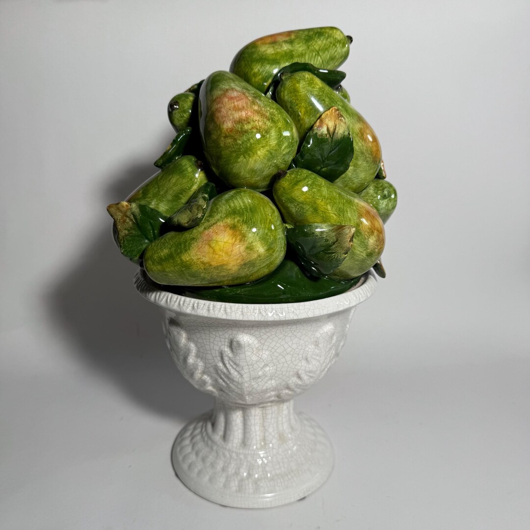 Green Pear Ceramic Topiary / Majolica Style / High Gloss Centerpiece ...