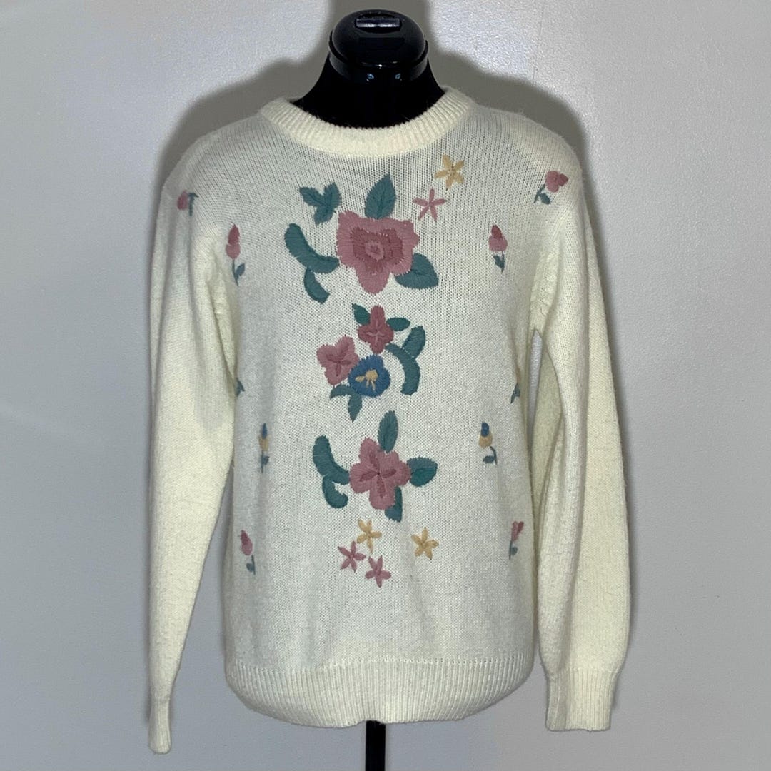 Grandmacore Cream and Pink Floral Sweater / Alfred Dunner / Grannycore ...
