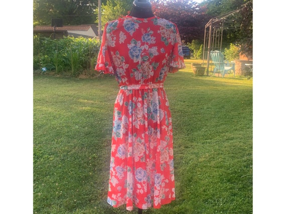 70s Sheer Red Floral Cottagecore Dress / Better Half … - Gem