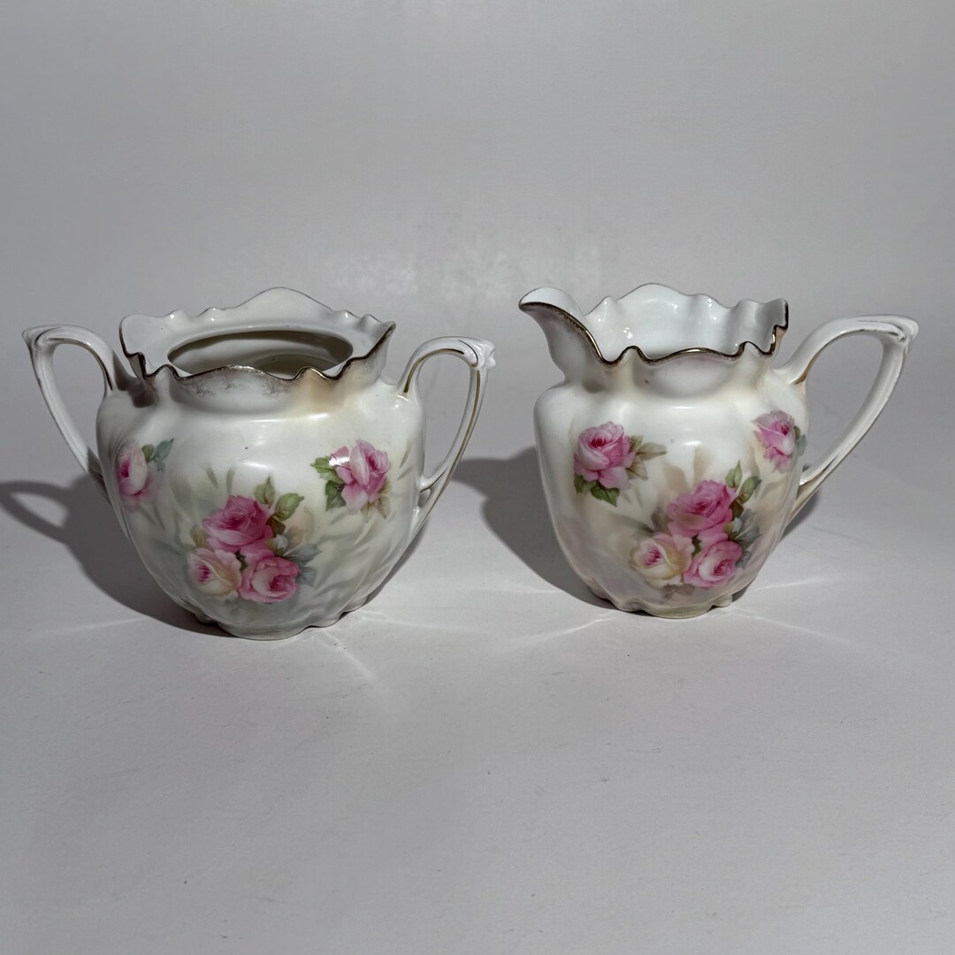 R.S. Prussia Pink Rose Creamer and Sugar Bowl Set - Etsy