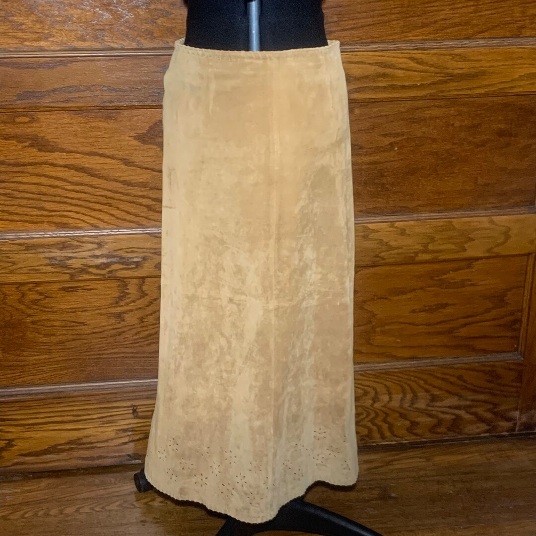 Margaret Godfrey Tan Suede Full Length Die Cut Skirt Size 6 - Etsy