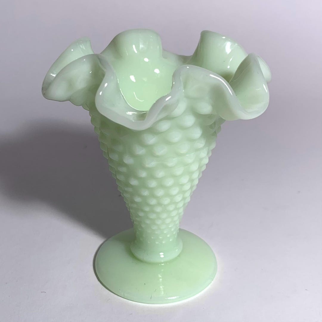 Small Fenton Custard Uranium Ruffled Hobnail Trumpet Vase / Gift for ...