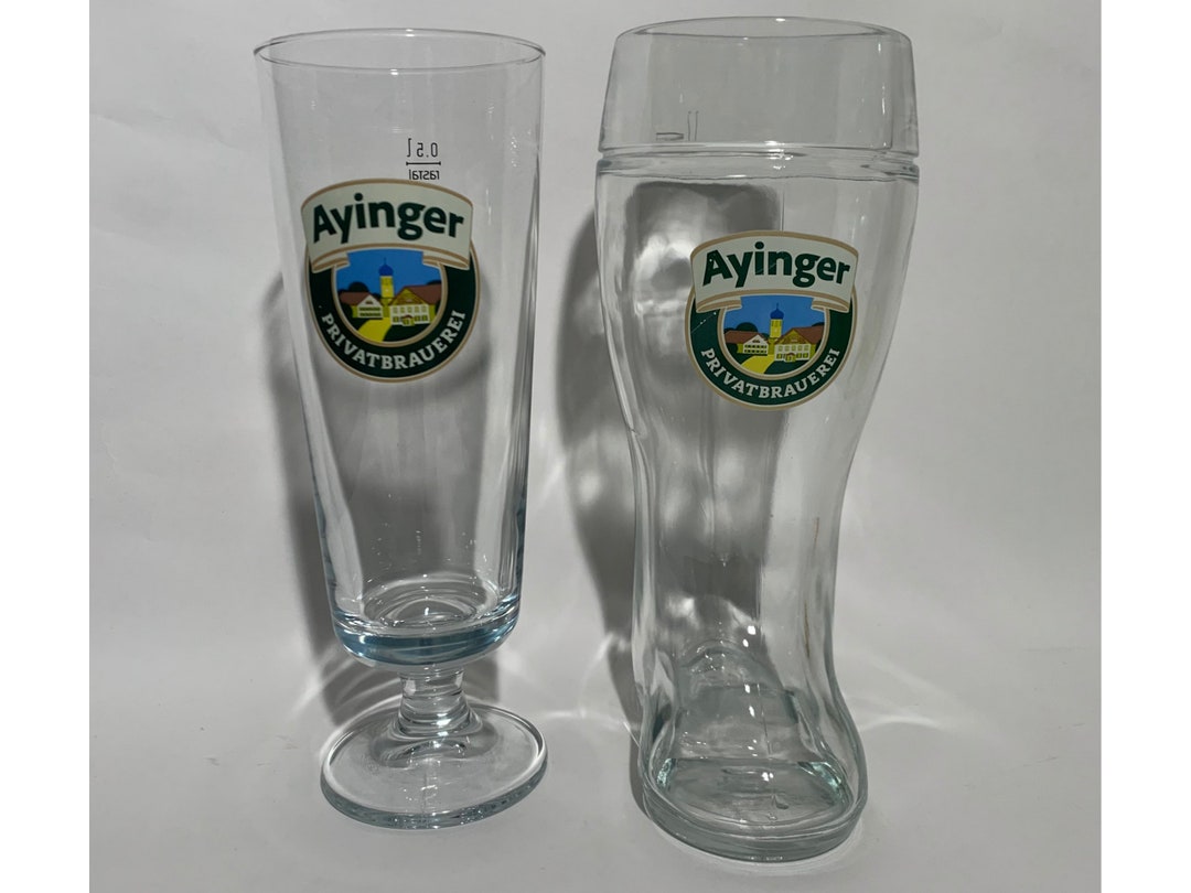 German Beer Footed Glass & Boot Glass / Ayinger Privatbrauterei / Gift ...